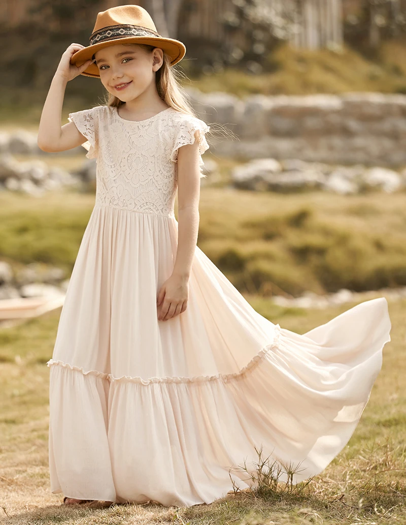 New-Summer-Girls-Lace-Flower-Floor-Long-Dress-Baby-Kids-Evening-Party ...