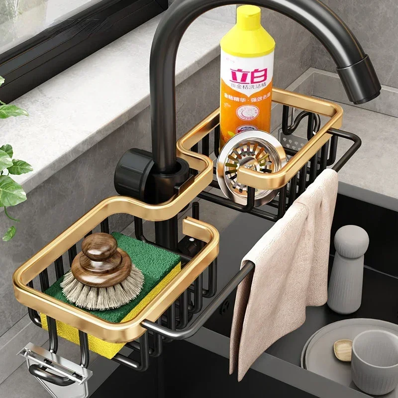 Kitchen-Space-Aluminum-Sink-Drain-Rack-Sponge-Storage-Faucet-Holder-Soap-Drainer-Shelf-Basket ...