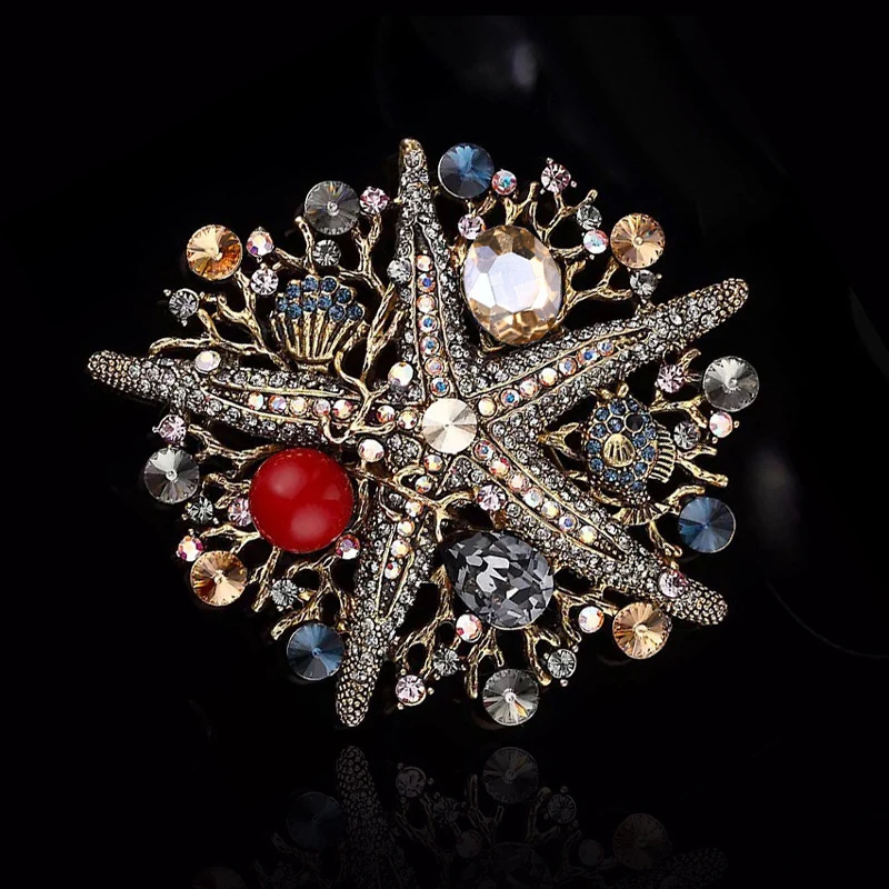 Exaggerated Rhinestone Starfish Brooch Five-pointed Star Personality ...