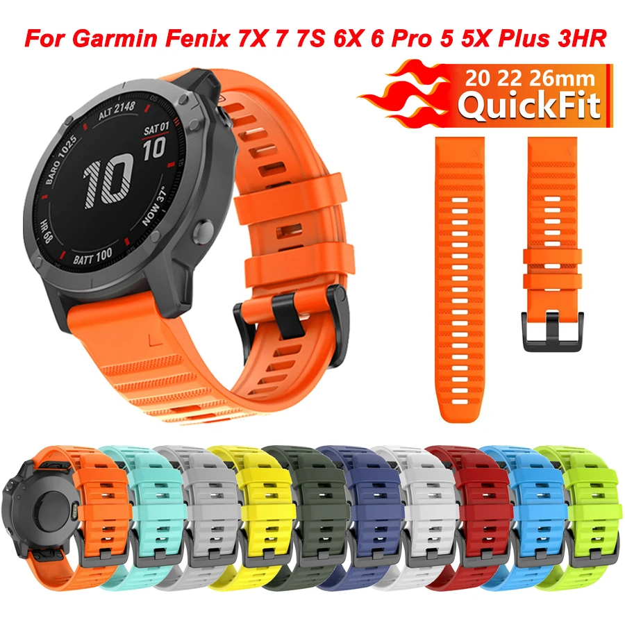 Quickfit 26 20 22mm Silicone Watch Band Strap For Garmin Fenix 6x 6 6s ...