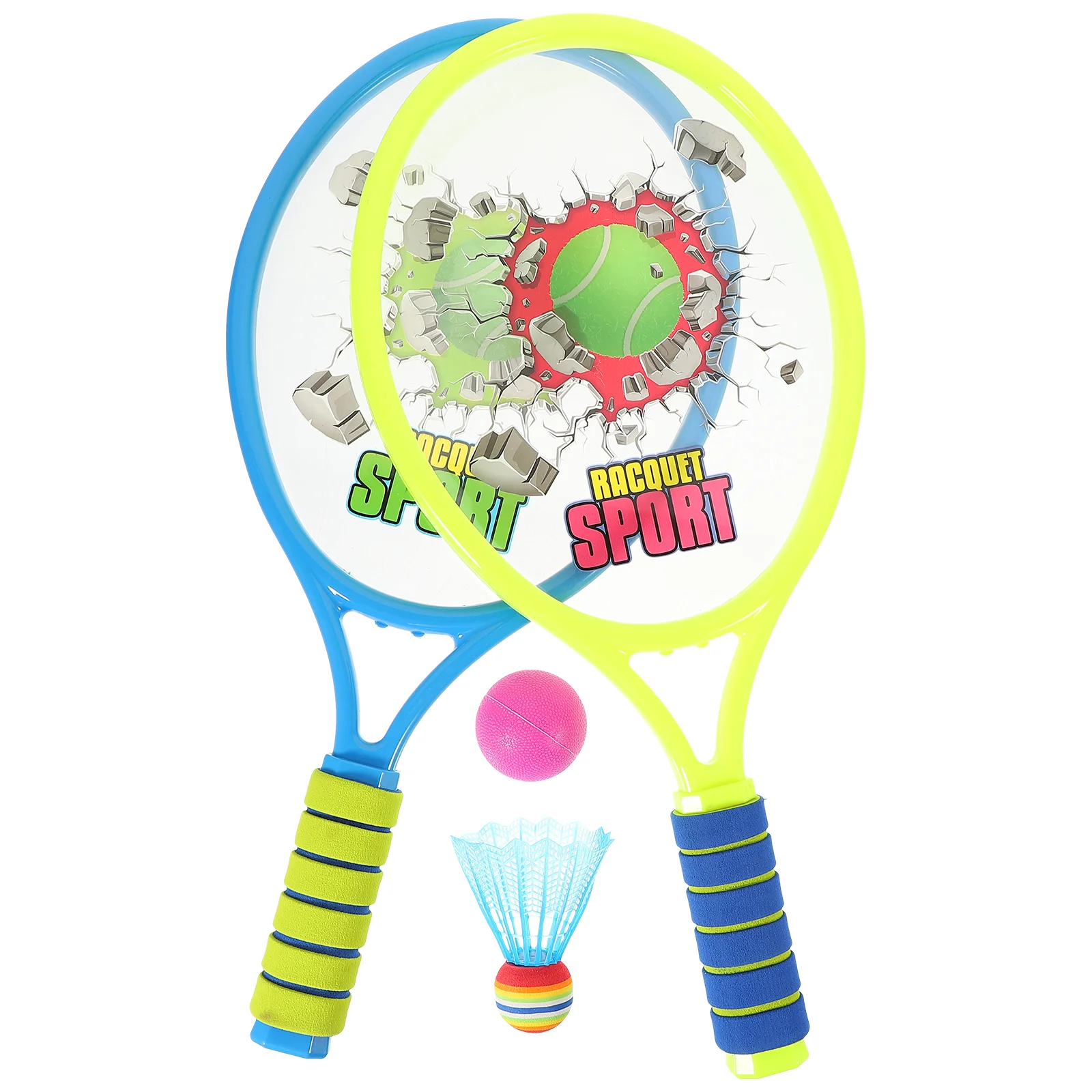 어린이를 위한 유치원 및 초등학교 실내 훈련용 테니스 라켓 세트와 배드민턴 라켓, 그리고 테니스 공 2개를 함께 판매합니다 ...