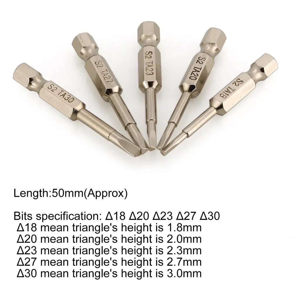 5Pcs/lot S2 Steel Magnetic Triangle Head Screwdriver Bits 50mm 1/4 Hex ...