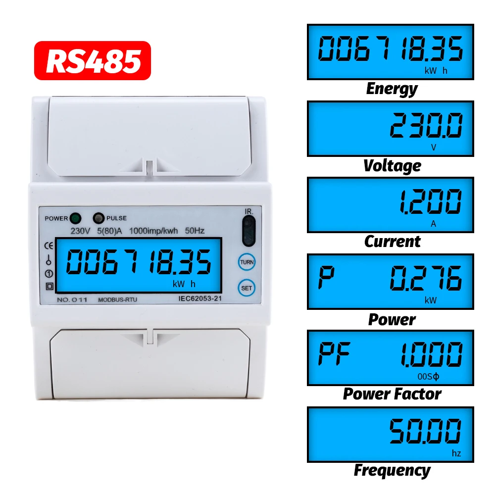 RS485-Din-Rail-Elektrische-Ac-220V-Eenfase-Energie-Meter-Modbus-Rtu ...