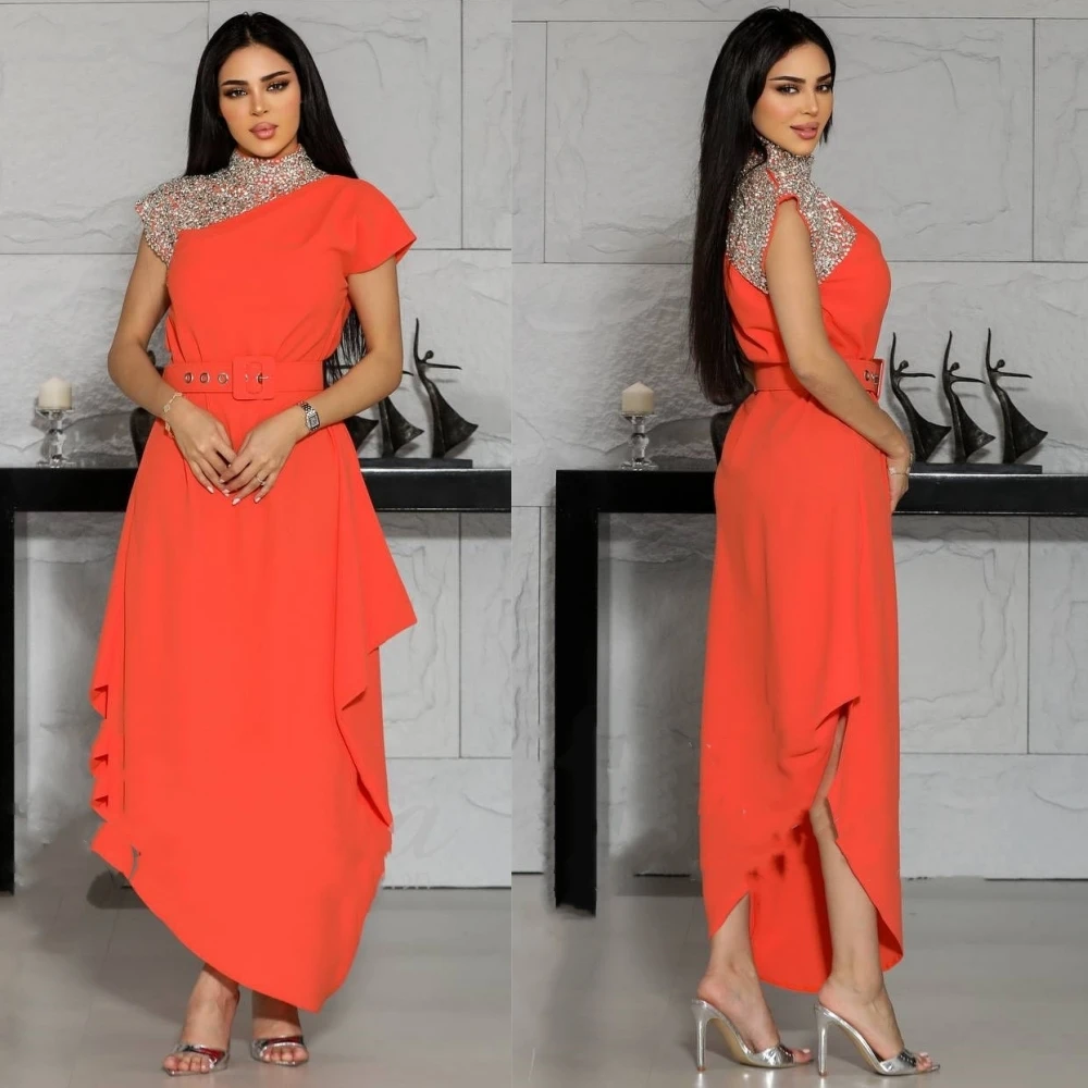 Robe-de-Soir-e-en-Jersey-avec-Strass-et-Ceinture-Volants-Tenue-de ...