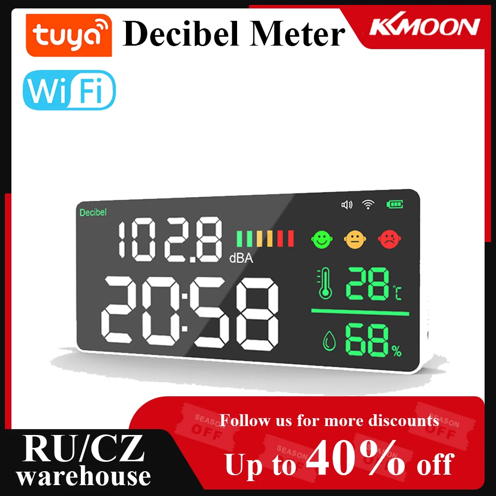 Tuya Wifi Digital Decibel Sound Meter Temperature Humidity Decibel Test ...