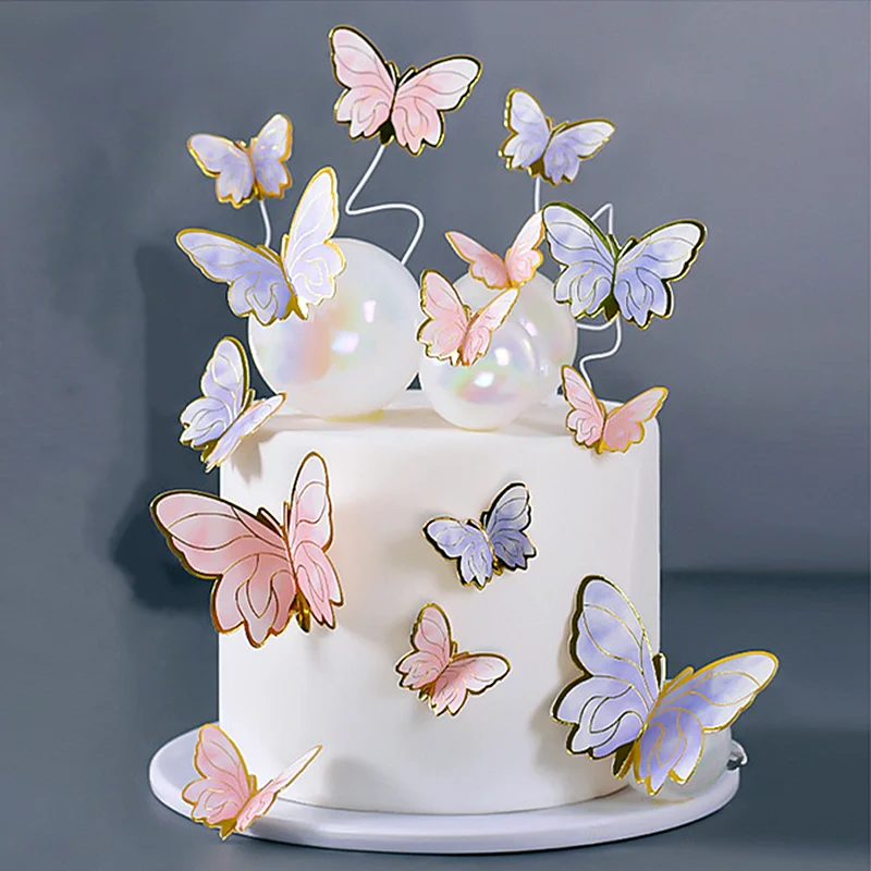 Gold-Pink-Butterfly-Cake-Toppers-Princess-Girl-Happy-Birthday-Party ...
