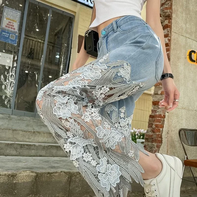 Pants-for-Woman-and-Capris-Straight-Leg-with-Rhinestones-Transparent ...