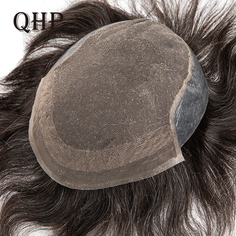 Oct toupee men respirável masculino cabelo prótese natural linha fina ...