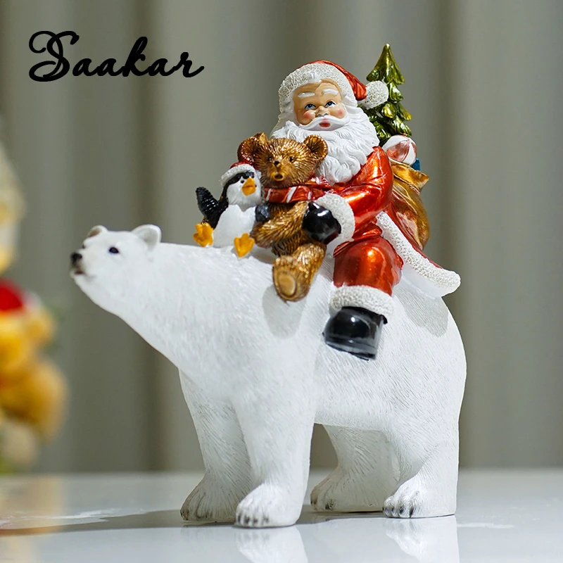SAAKAR Santa Claus Riding Polar Bear Decorative Statue Ornaments ...