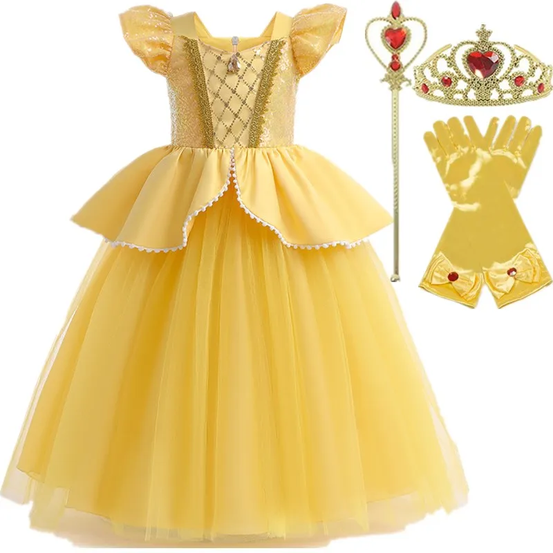 Tangled-Belle-Princess-Dress-for-Girls-Yellow-Kids-Birthday-Party-Role ...
