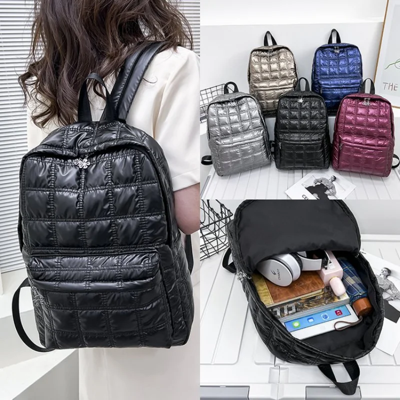 New-Plaid-Space-Cotton-Backpack-Cotton-padded-Back-Pack-Large-Capacity ...