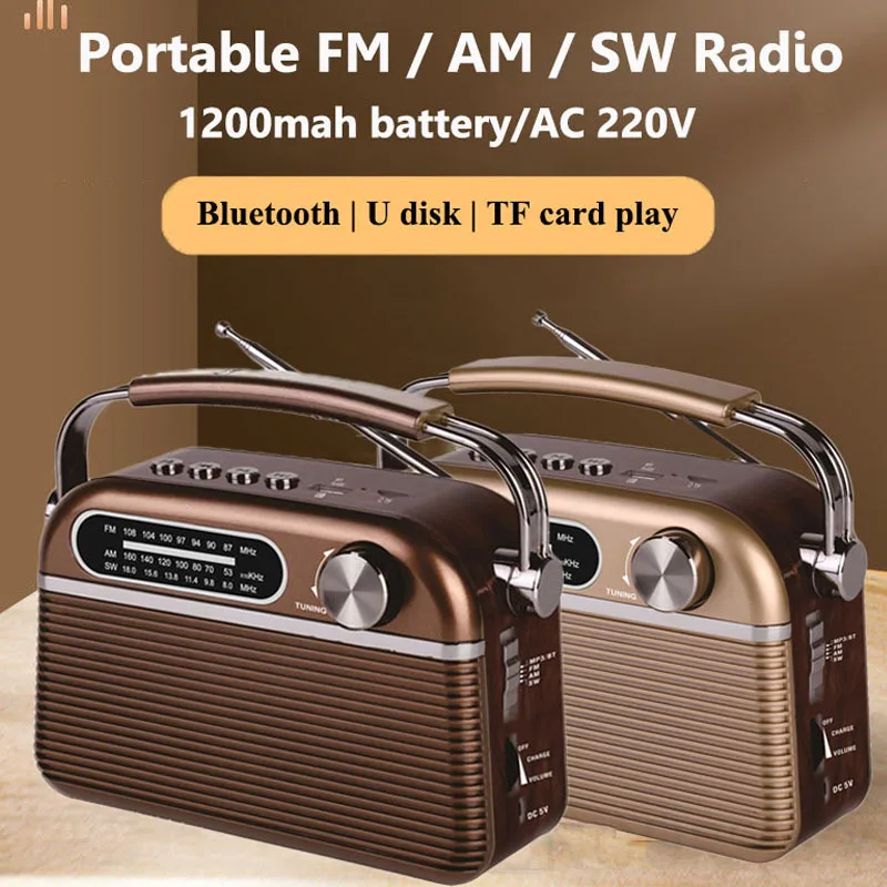Portable Vintage FM AM SW Radios Retro Rechargeable/AC 220V Full Band ...