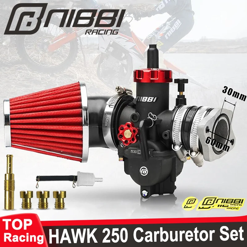NIBBI-PE30-Carburetor-Set-For-Hawk-250CC-300CC-Dirt-Bike-with-Air ...