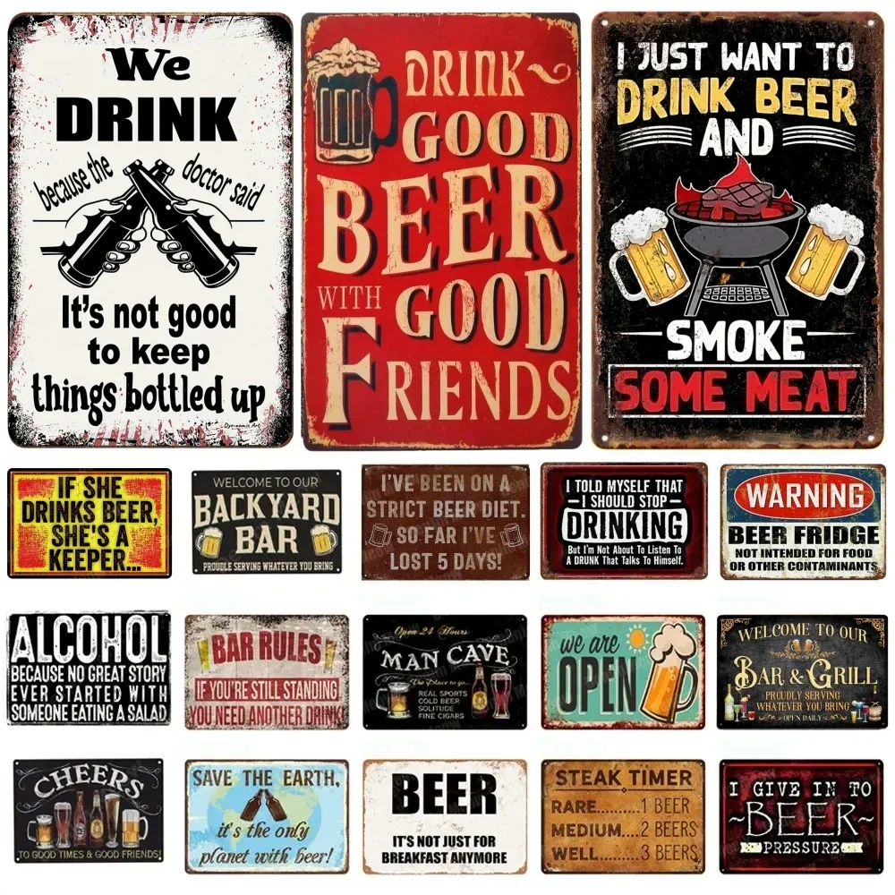 Vintage-Drink-Beer-Aluminum-Sign-Alcohol-Metal-Sign-Backyard-Bar-Retro ...