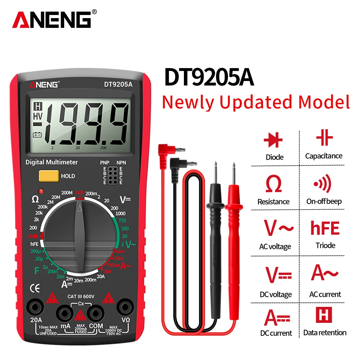 Newly Aneng Dt9205a Digital True Rms Professional Multimeter Ac/dc ...