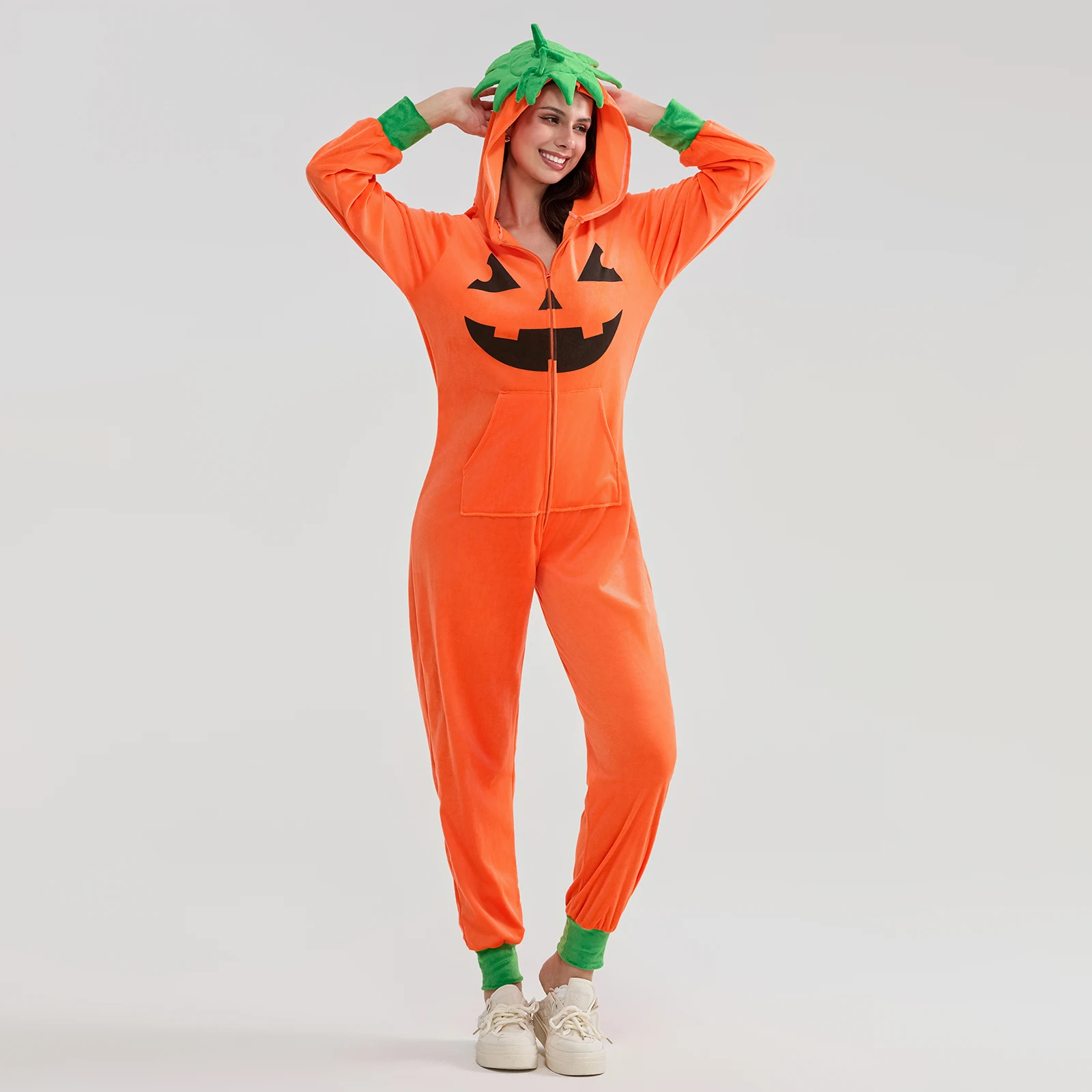 Men Women Halloween Pumpkin Halloween Costume Couples Party Long Sleeve ...