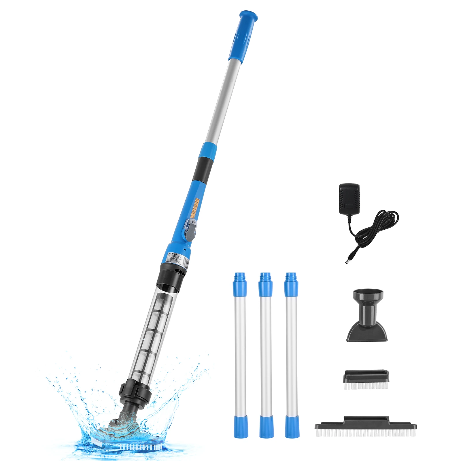 VEVOR Pool Vacuum 8.5 GPM Handheld Cordless Pool Cleaner Retractable ...