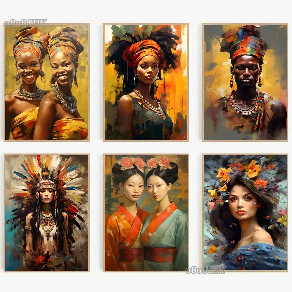 Peinture sur toile abstraite de beaux portraits, femme africaine ...