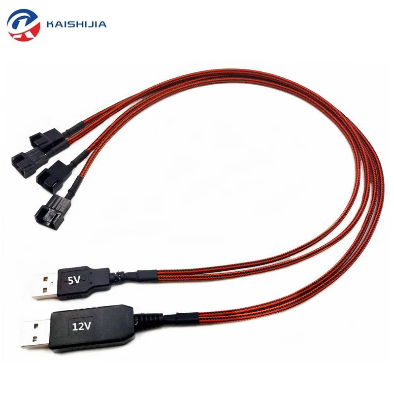 3Pin /4Pin PWM Fan Splitter to 5V 12V USB Cable Adapter Sleeved 50cm ...