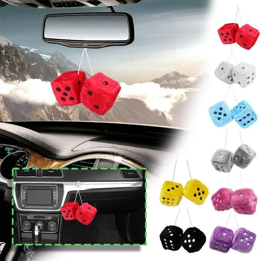 Soft-Fluffy-Furry-Dice-Cube-Car-Decoration-Pendant-Cute-Auto-Rearview ...