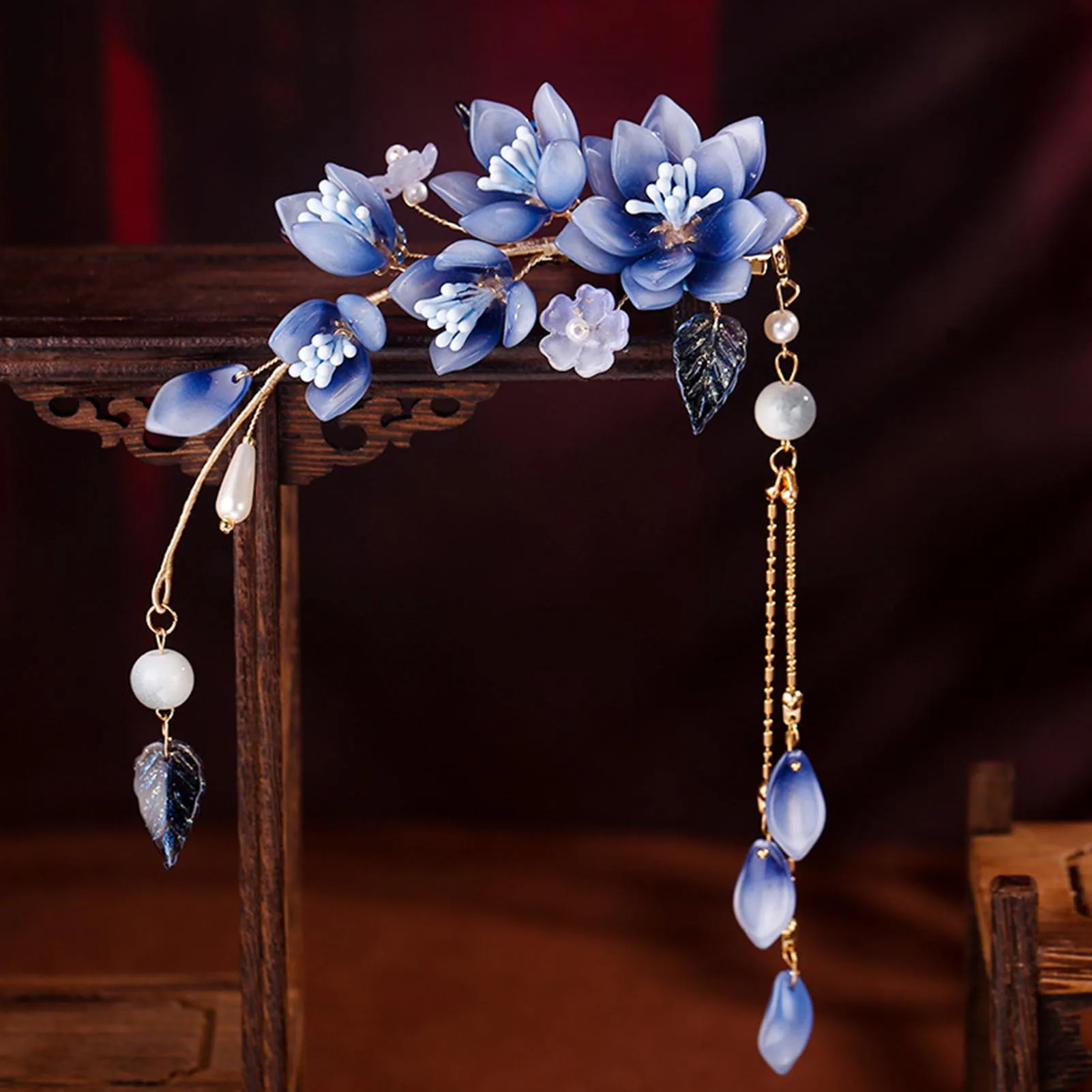 Chinese Style Hair Clips Blue Flower Retro Chinese Style Hair ...