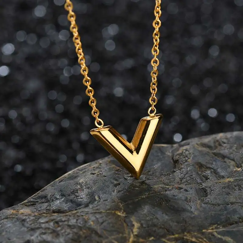 2024-New-Trendy-Simple-Letter-V-Necklace-Stainless-Steel-Jewelry-Punk ...