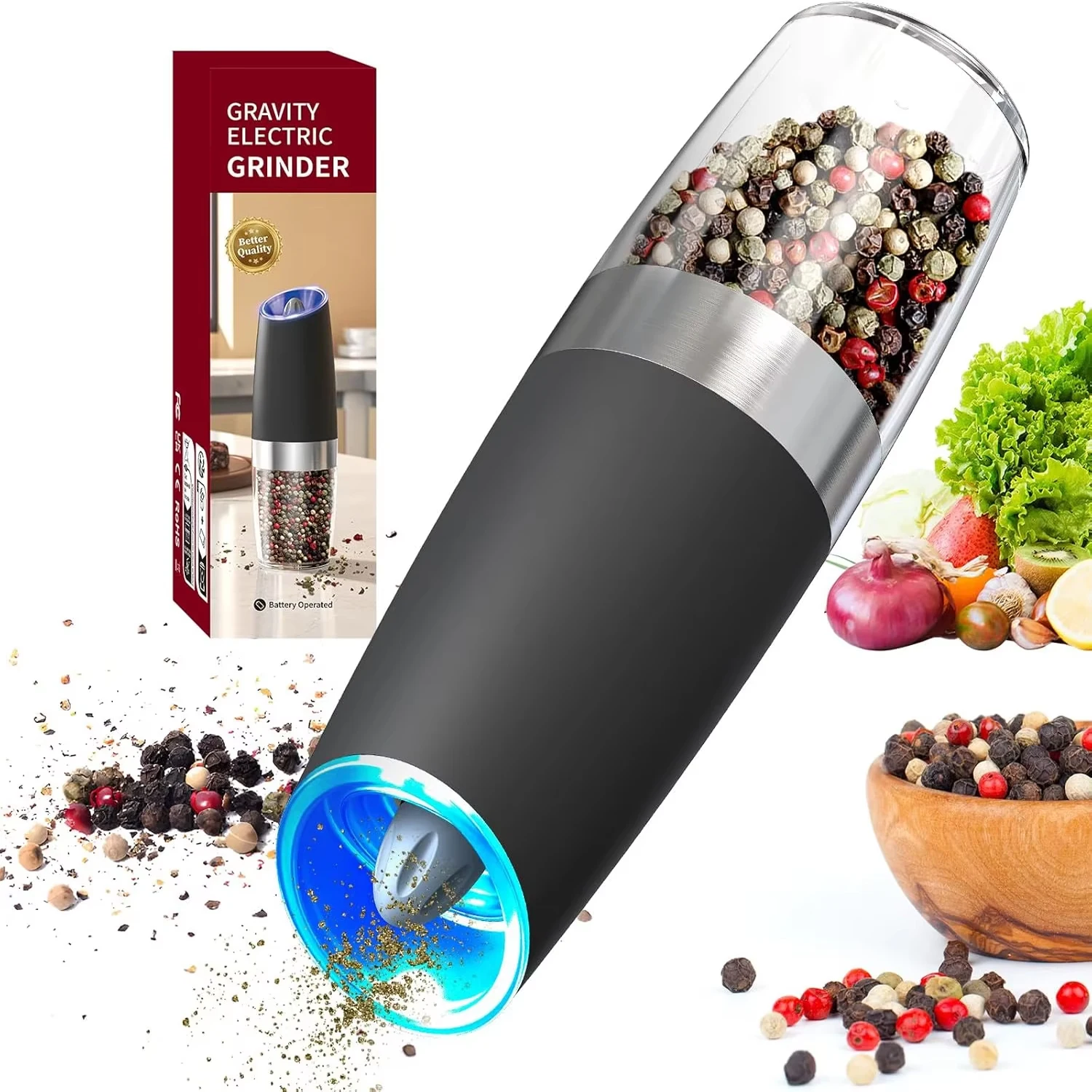 Electric Pepper Grinder Automatic Gravity Mill Spice Salt and Pepper ...