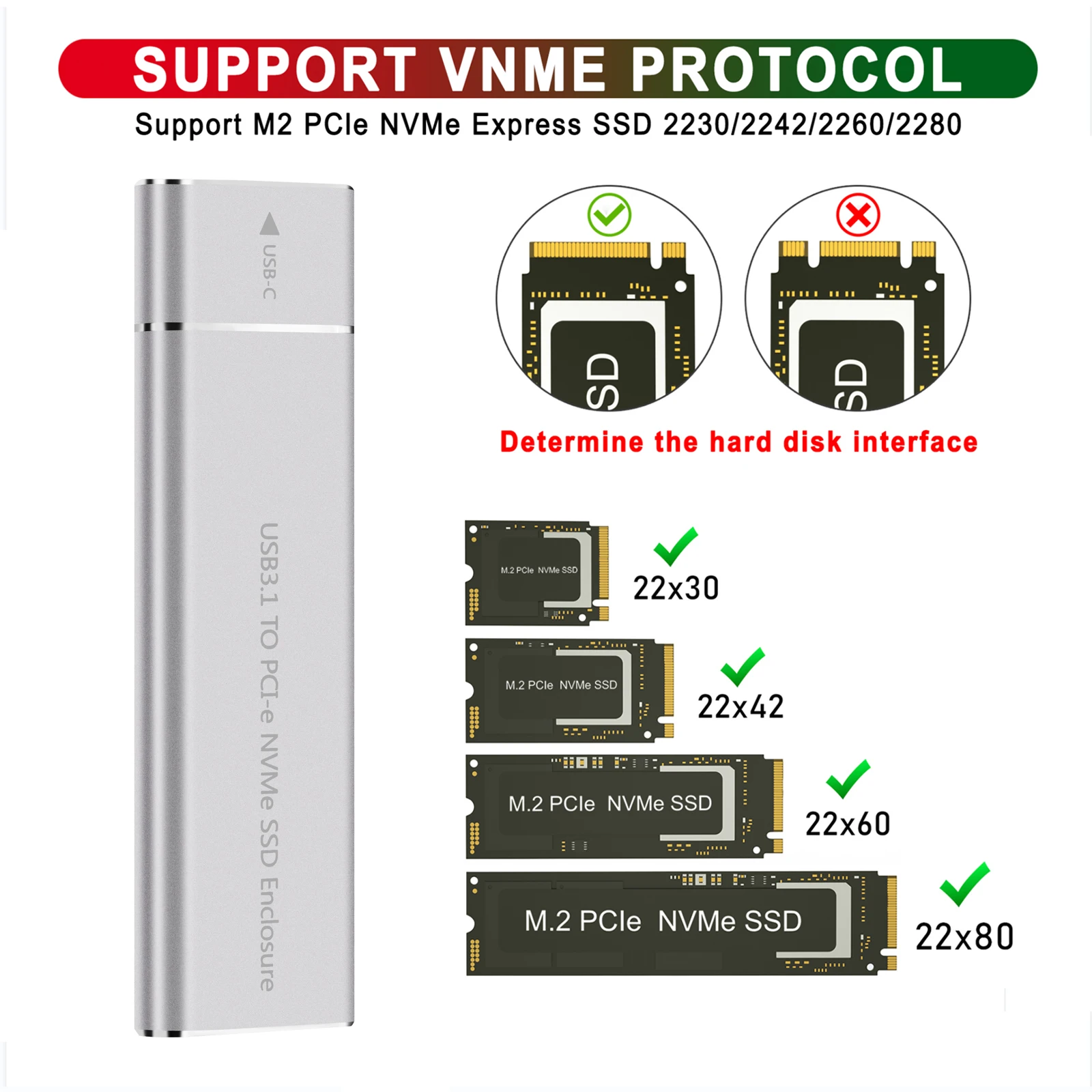 NEW-M-2-NVMe-SSD-Enclosure-Adapter-10Gbps-USB-C-3-1-Gen2-NVMe-Case ...