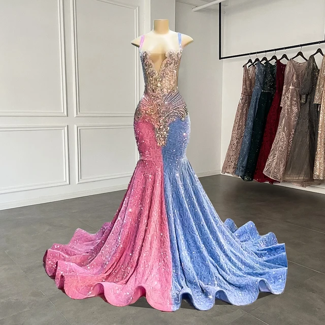 Blue And Pink Mermaid Prom Dresses