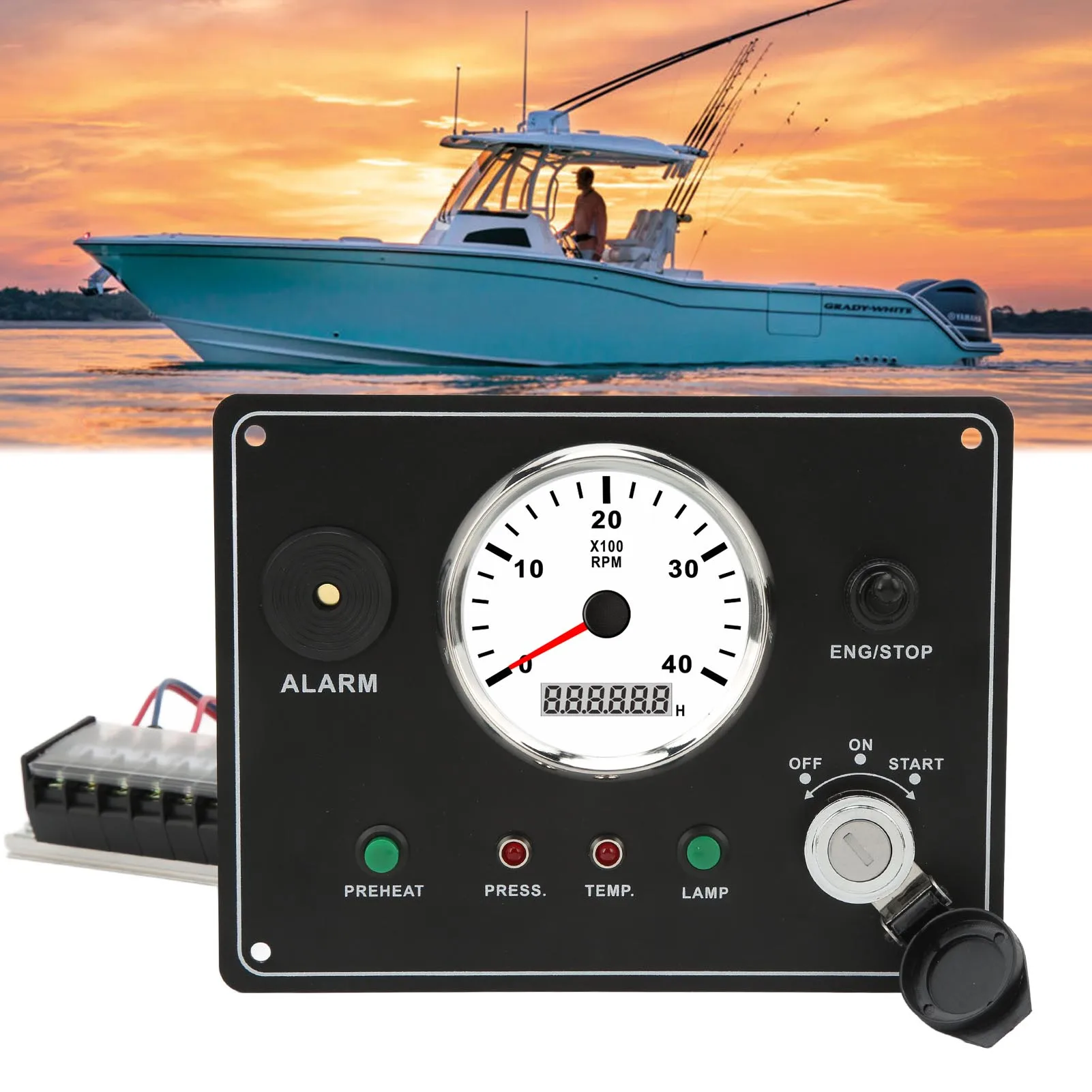 Boat-Dash-Instrument-Panel-with-Tahcometer-Multifunction-4000RPM-Engines-Stop-Start-ON-OFF-Water ...