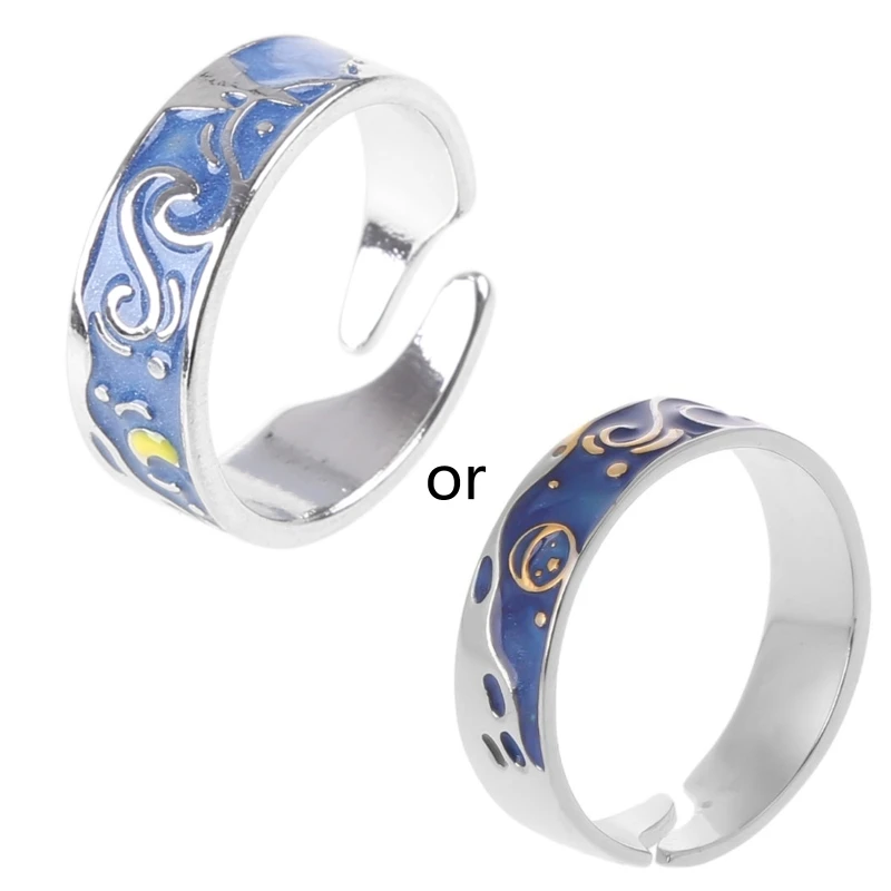 S925 Van Gogh Starry Sky Open Lover Rings Band Romantic Couple Jewelry Ring|Rings| - AliExpress