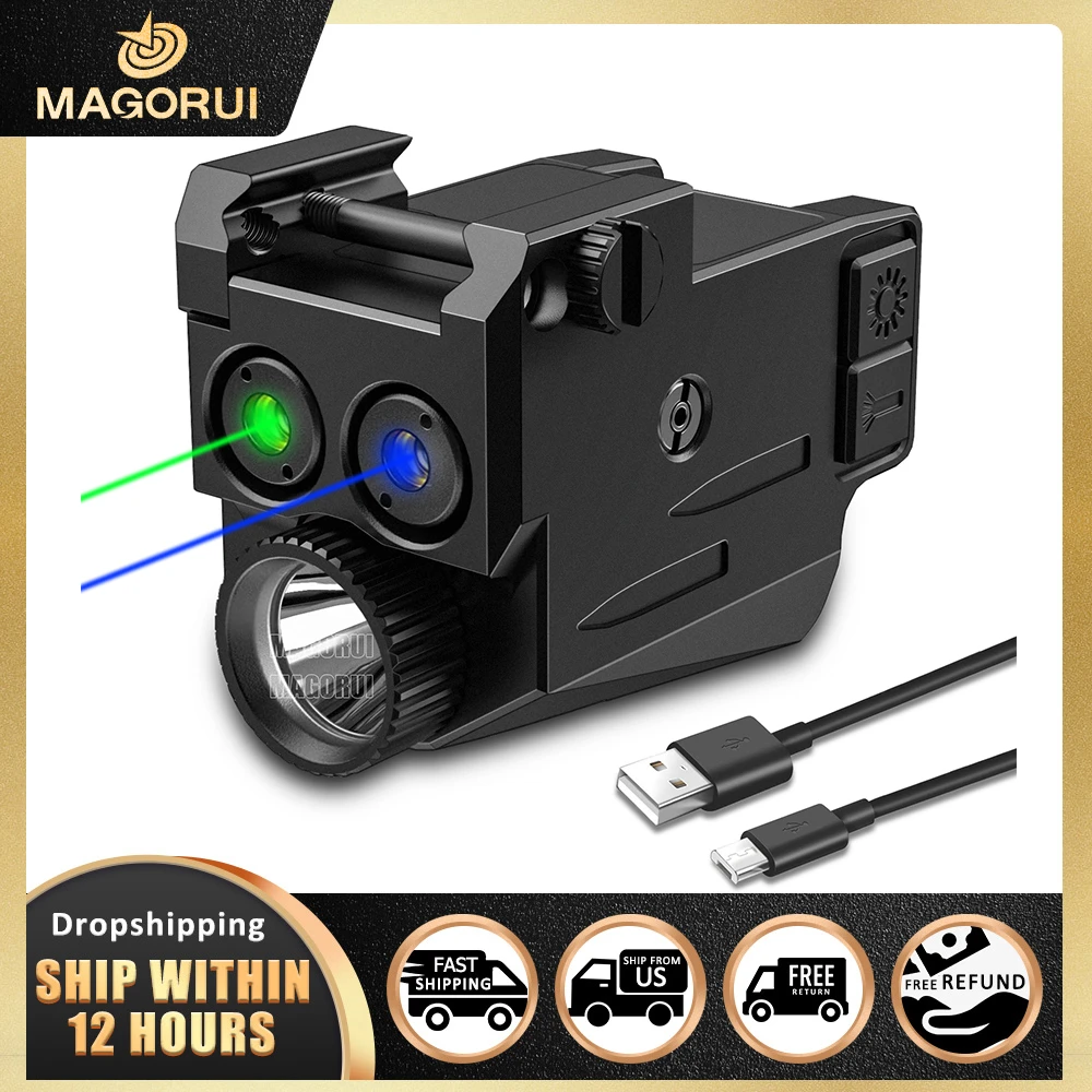Magorui 500 Lumens Blue Beam For Pistol Shockproof Red Green Laser ...