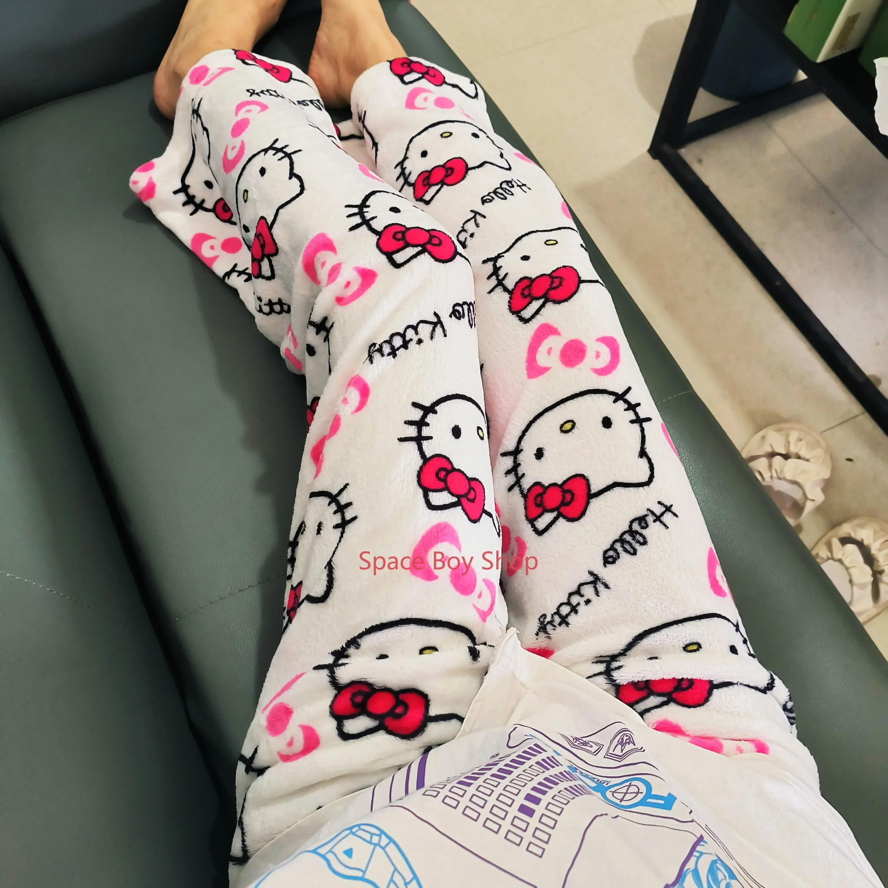 Sanrio-Hello-Kitty-Coral-Fleece-Pajama-Pants-Soft-Trousers-Kawaii-Women ...