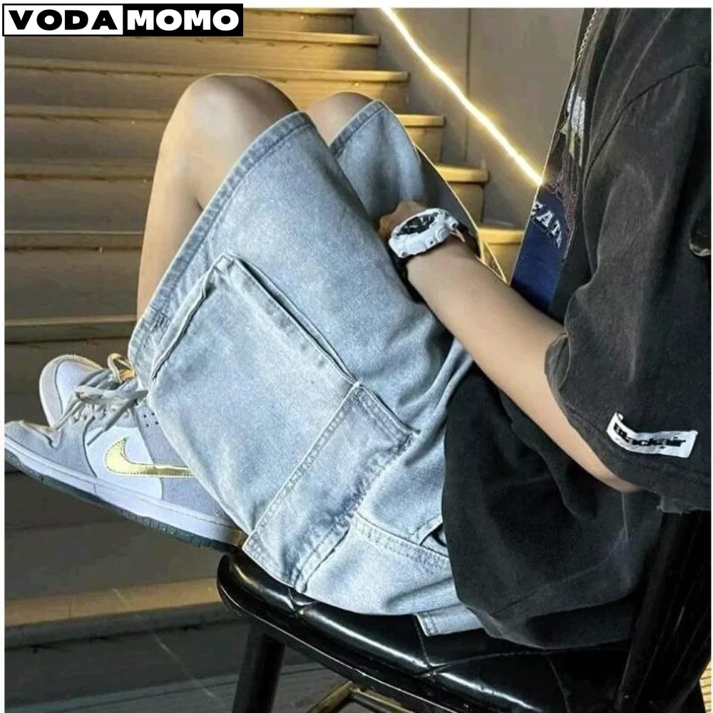 2023 moda masculina shorts jeans casual shorts para homem retro azul ...