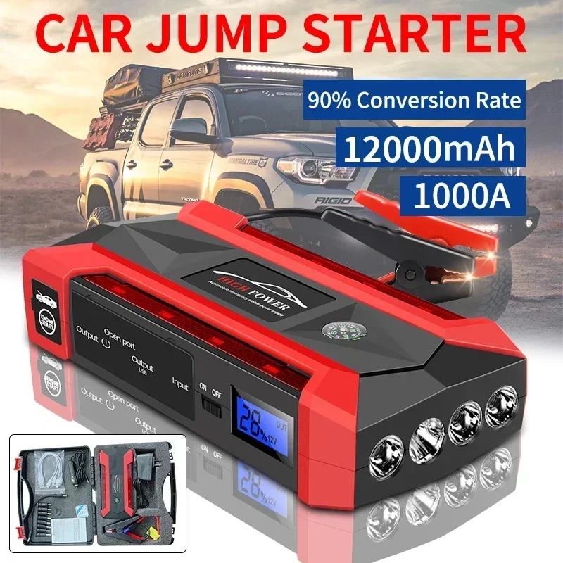 12000mAh Portable Car Jump Starter Power Bank Car Booster Charger 12V ...