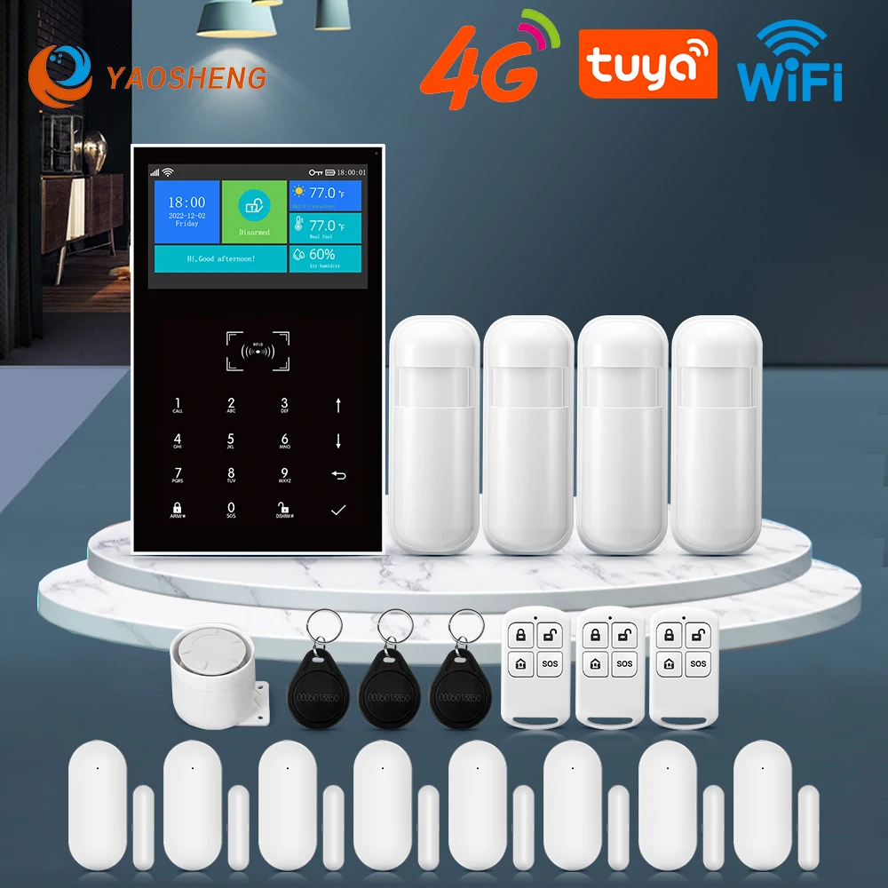 Tuya 4G Wireless Burglar Alarm System PG109 Smart Home Security System ...