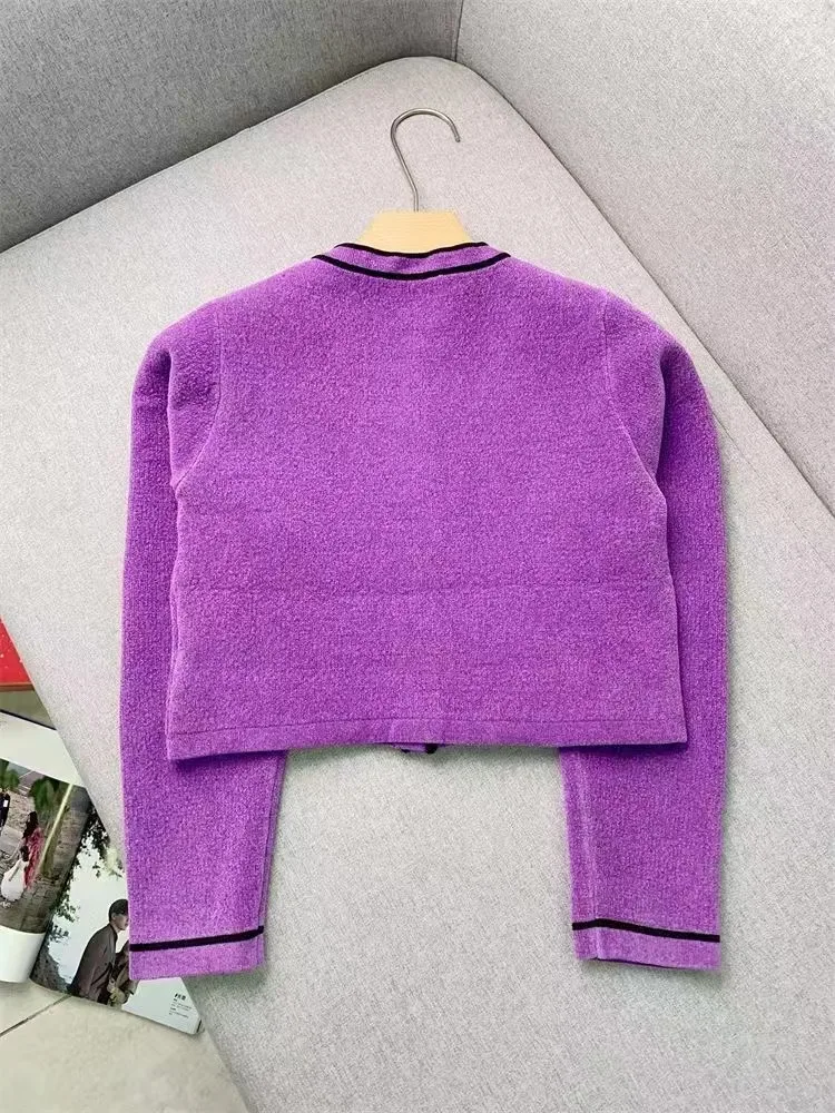 Fall-Winter-New-Fashion-Short-Sweater-Cardigan-Women-Elegant-Purple ...