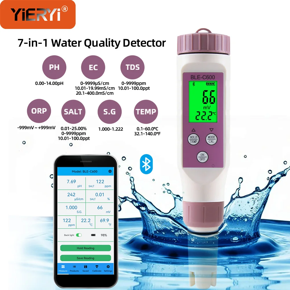 YIERYI TDS Meter สําหรับน้ําดื่ม Bluetooth PH ORP เครื่องทดสอบ App ...