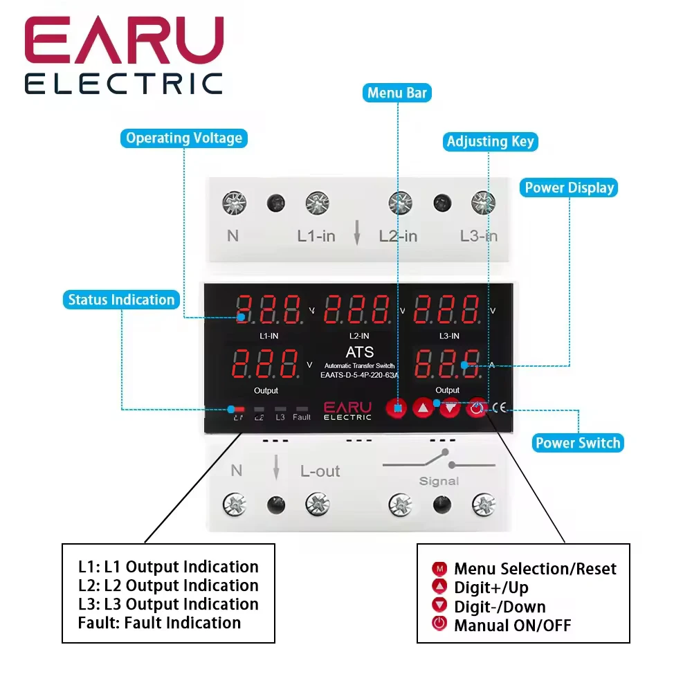 Earu Protecteur de surtension et de sous-tension triphasé EAATS-D-4-4P ...