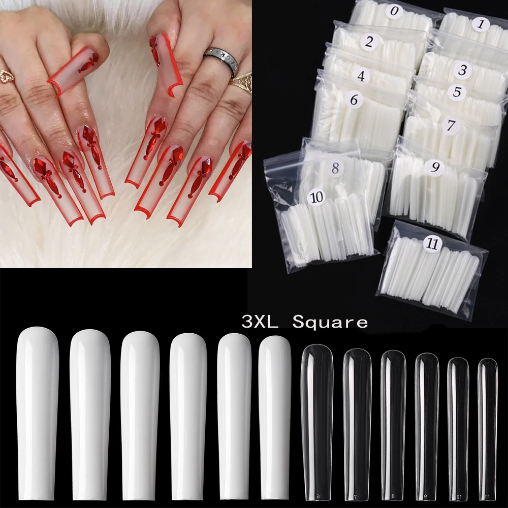 120pcs 3XL Extra Long Tapered Square Full Cover False Nail Press On ...