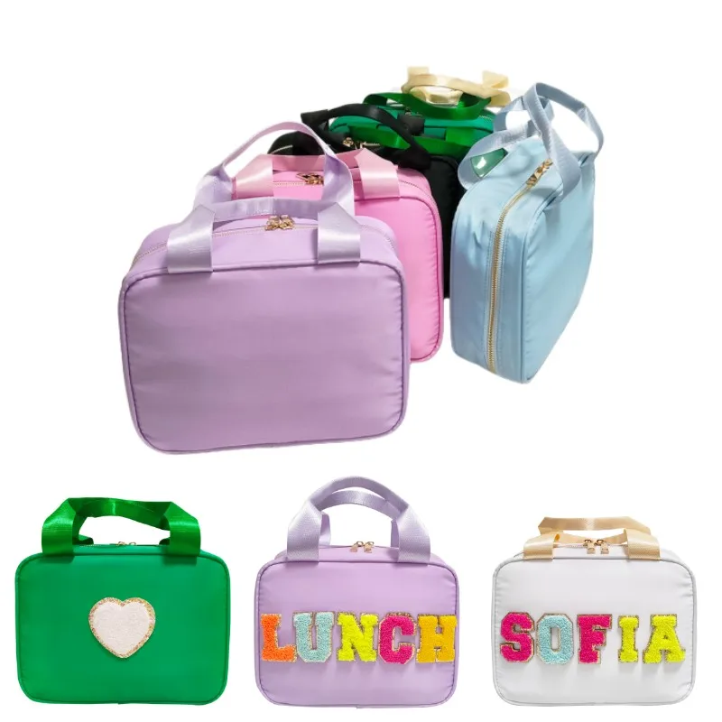 Nylon Preppy Lunch Box Large Insulated Lunch Bag Reusable Lunch Tote ...