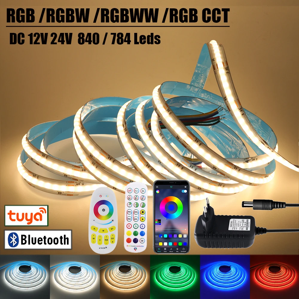 Tuya WIFI Bluetooth RGB RGBWW RGBCCT COB LED Strip 12V 24V TV BackLight ...