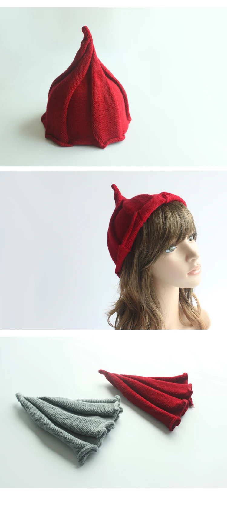 Casquette,Bonnet en laine tricoté pointu pour bébé,forme concave,bonnet ...