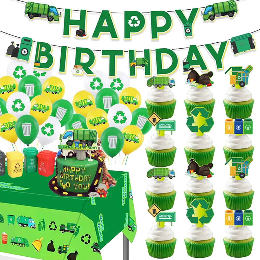 Garbage-Truck-Party-Supplies-Decorations-Happy-Birthday-Banner-Cake ...