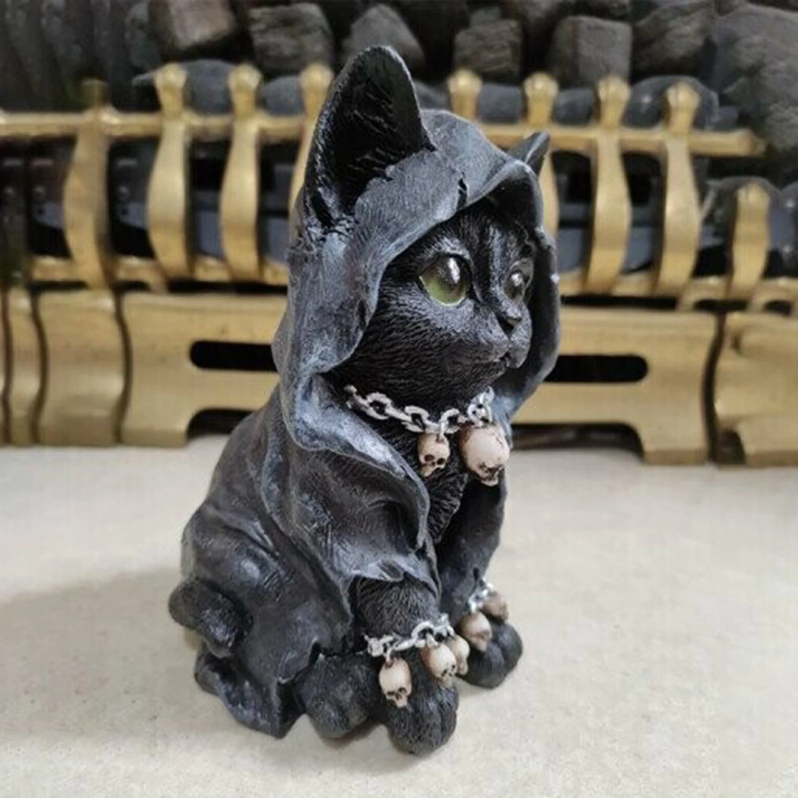 Gothic Cat Sickle Dog Witch Grim Reaper Decoration Resin Black Cloaked ...
