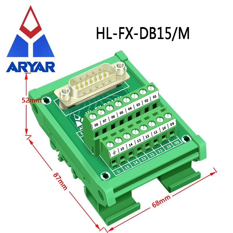 DB15 D Sub DIN Rail Mount Interface Module , DB15 male Breakout Board ...
