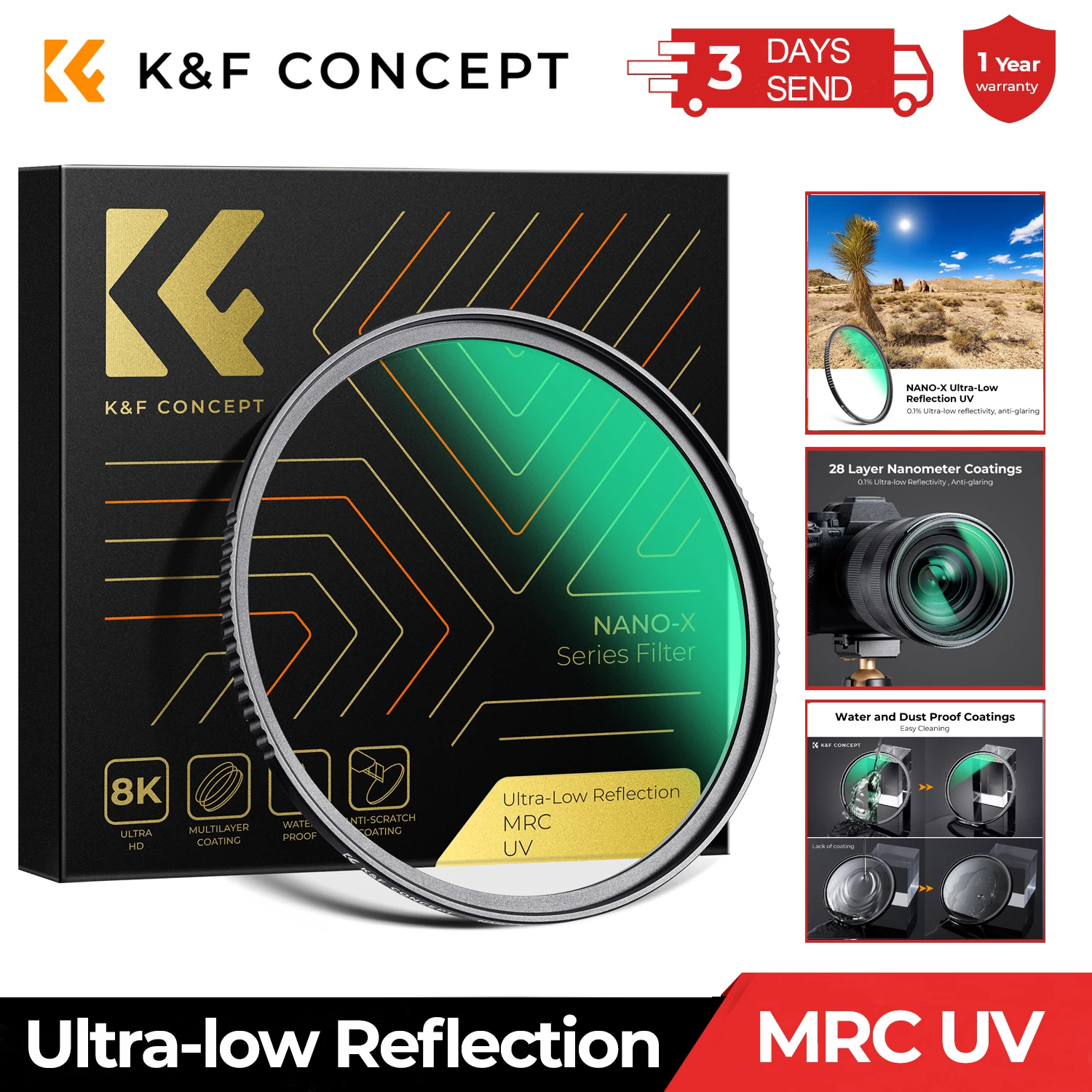 K&F CONCEPT Ultra-low Reflection UV Filter with 28 Multi-Layer Coatings ...