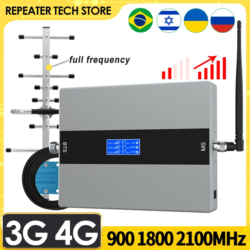 2G 3G 4G Tri-Band Cellular Amplifier GSM 900 LTE DCS 1800 UMTS 2100 Mobile Signal Booster ...