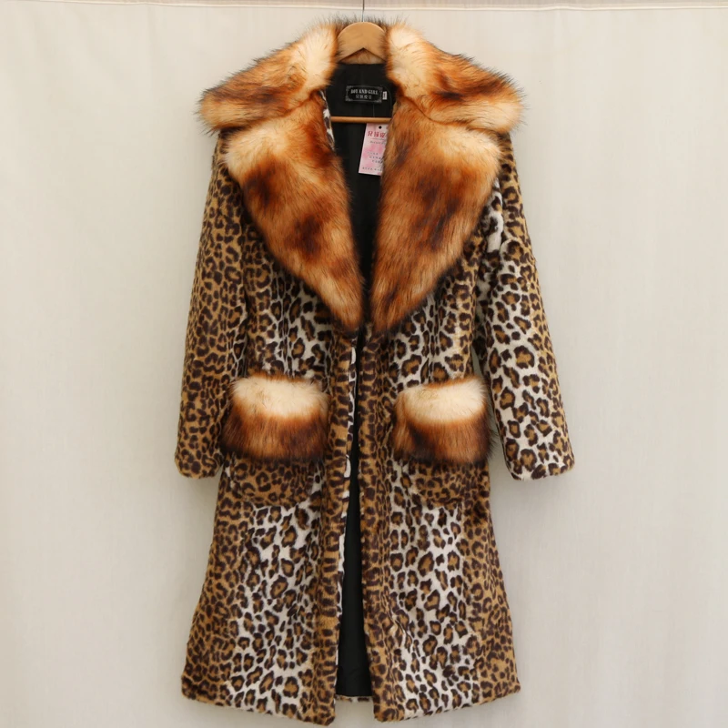 Women's leopard pattern marten coat fur long coat raccoon hair big fur ...