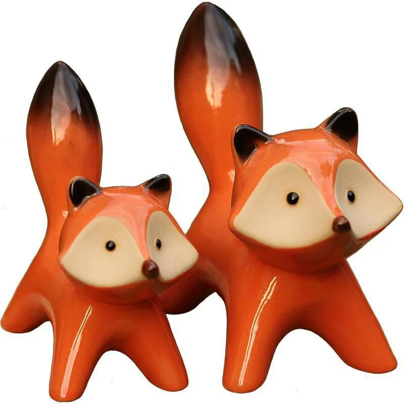 13cm Fox Ceramics Animal Statue Figurines Sculpture Ornaments Home Desk ...